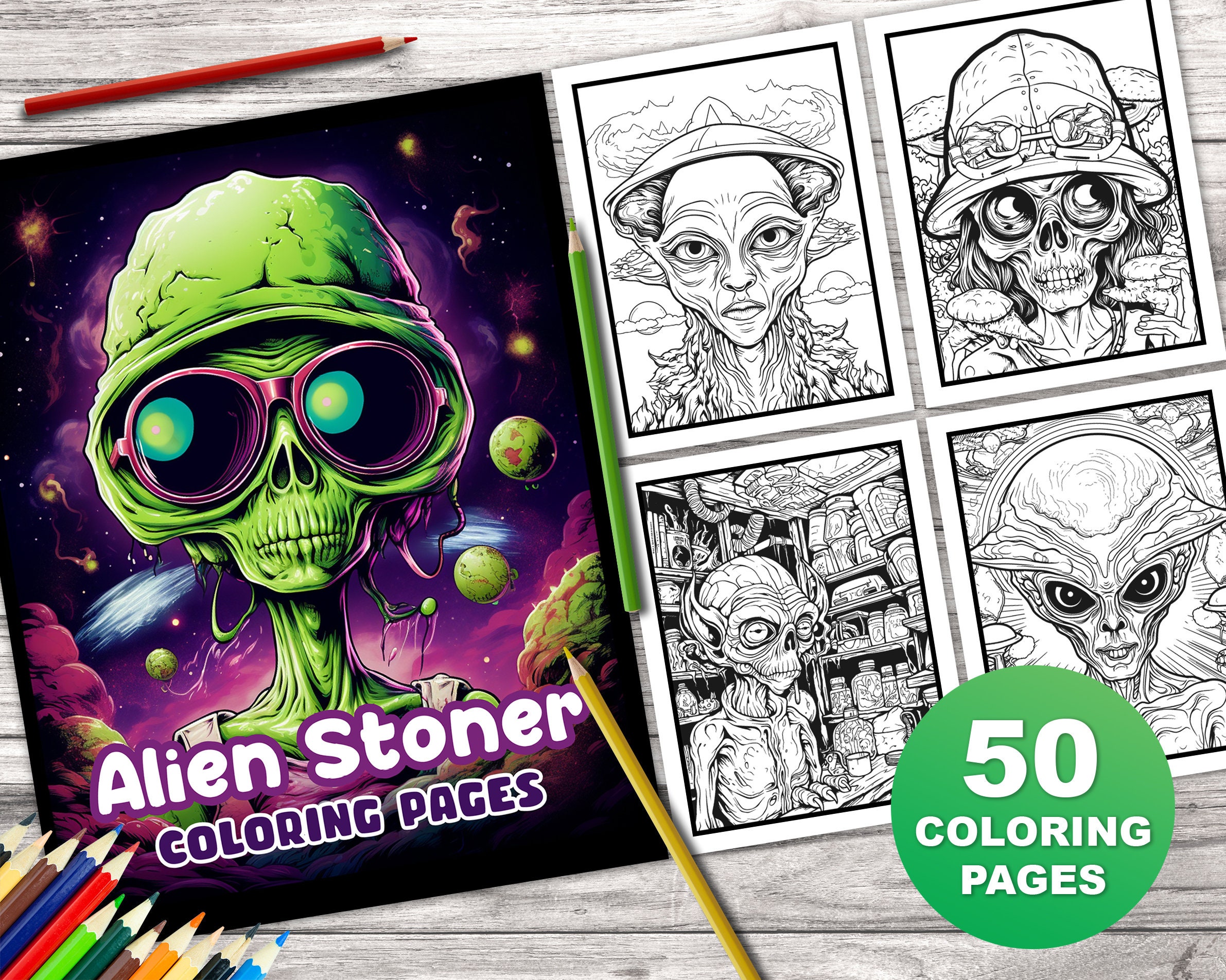 50 Alien Stoner Coloring Book for Kids and Adults Cute Alien Coloring ...