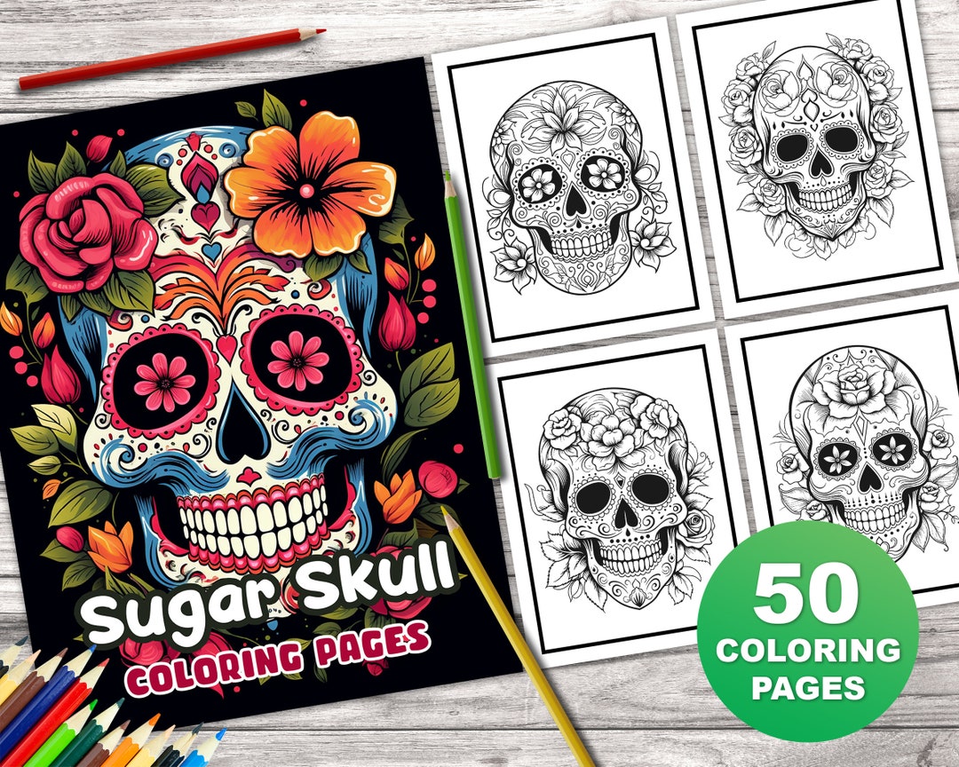 50 Sugar Skull Coloring Book for Kids and Adults Cute Sugar Skull ...