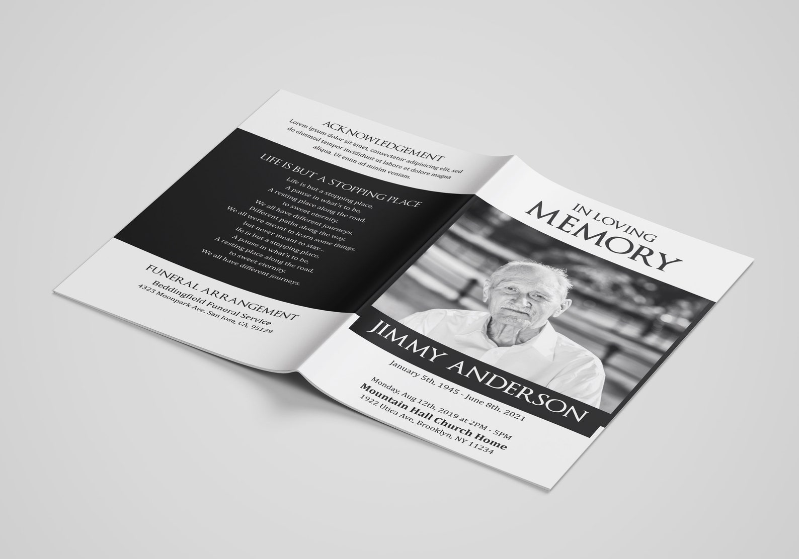 Black and White Funeral Program Template Funeral Program - Etsy