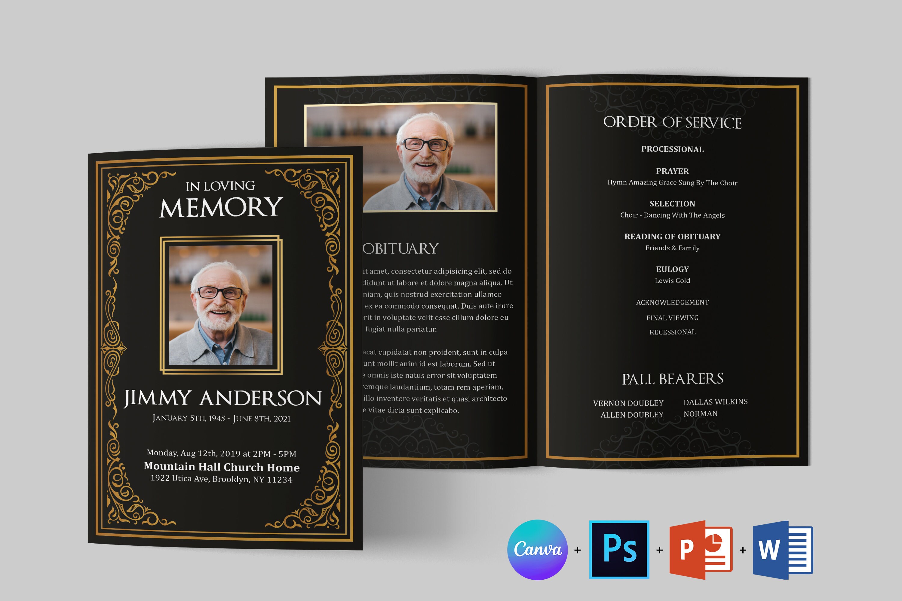 Black Gold Funeral Program Template Funeral Program Template - Etsy Black Gold Funeral Program Template Funeral Program Template - Etsy