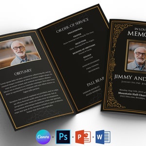 Black Gold Funeral Program Template | Funeral Program Template Word | Funeral Program | Memorial ...