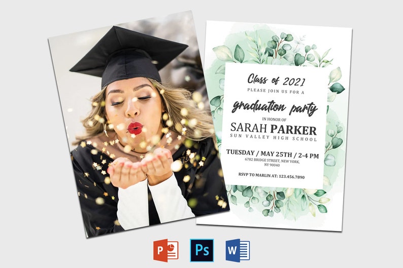 Greenery Graduation Announcement Template Graduation Invitation Card ...