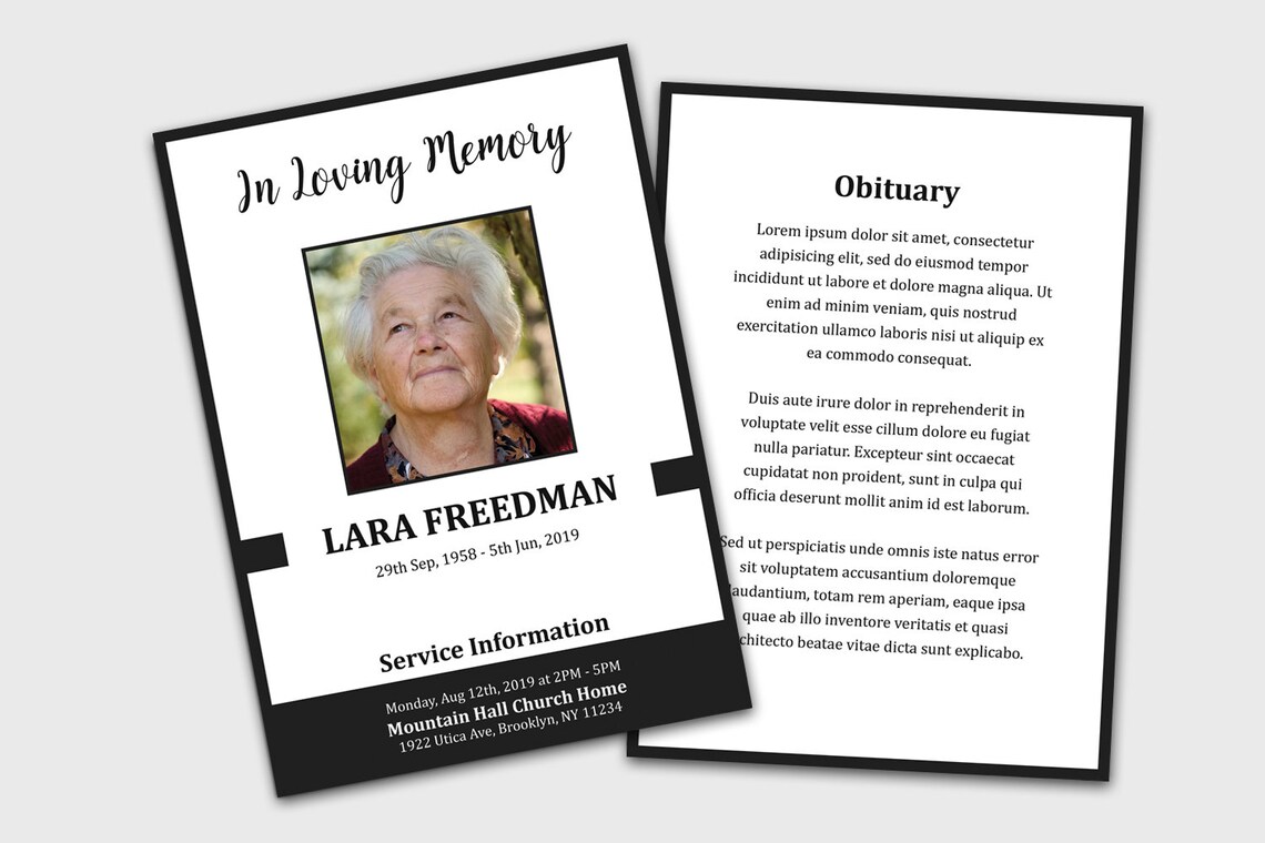 Funeral Memorial Card Template: Editable Obituary (MS Word, Powerpoint ...