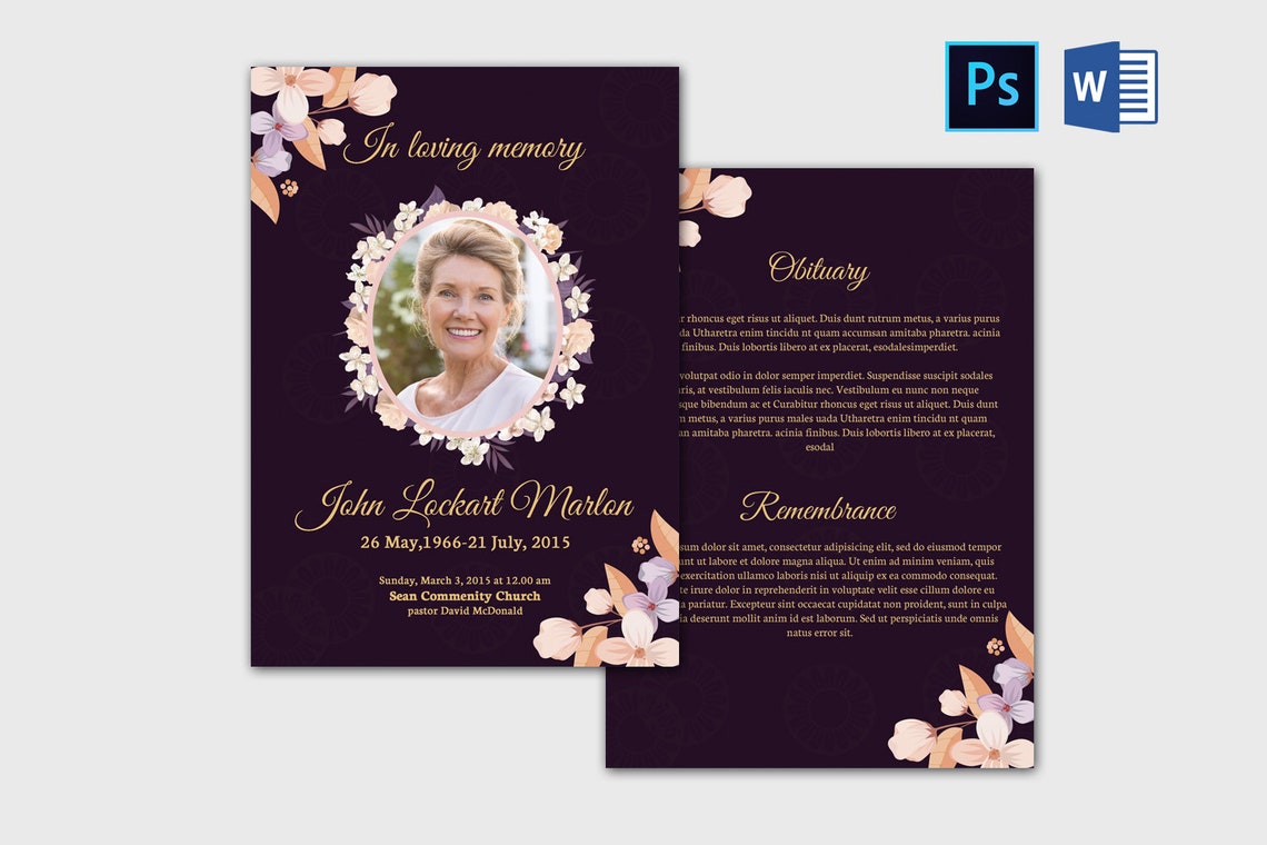 Floral Funeral Memorial Card Template Funeral Program | Etsy