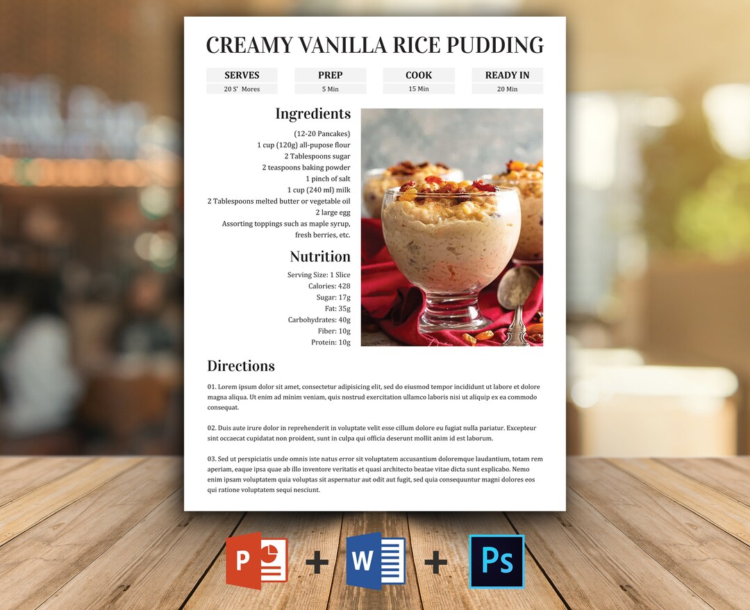 Editable Recipe Template: Printable Cookbook, Personalized Recipe (MS ...