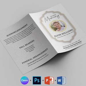 White Gold Funeral Program Template | Funeral Program Template Word ...