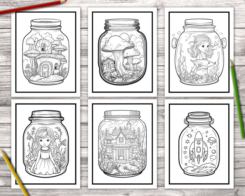 50 Life Inside Jar Coloring Book for Kids and Adults Cute Life Inside ...