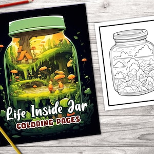50 Life Inside Jar Coloring Book for Kids and Adults Cute Life Inside ...