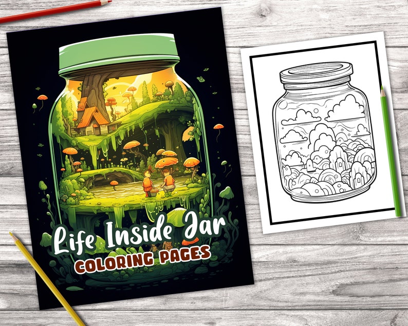 50 Life Inside Jar Coloring Book for Kids and Adults Cute Life Inside ...