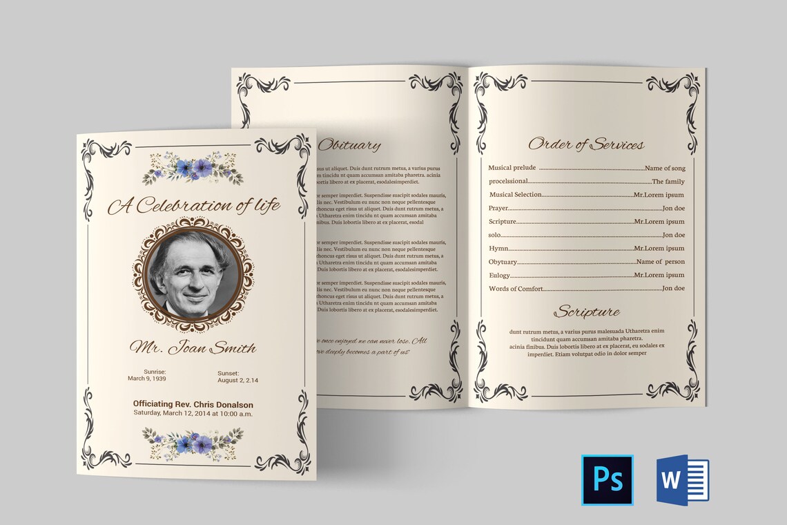 Funeral Program Template Funeral Program Template Word - Etsy