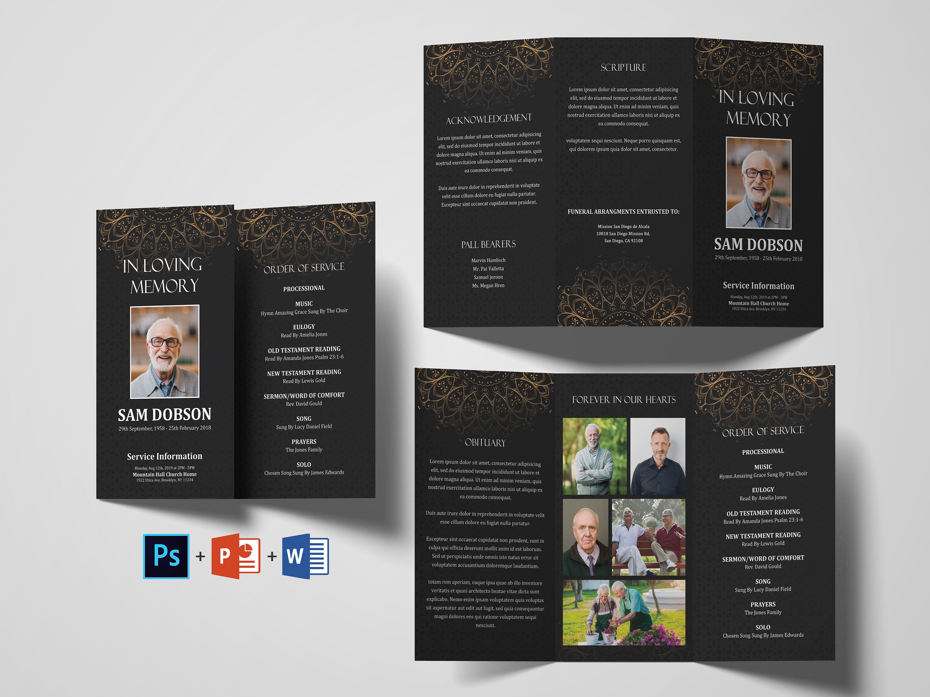 Plantilla de programa funerario tríptico / Plantilla de | Etsy México