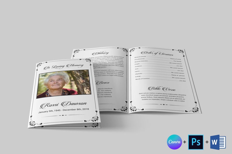 Funeral Program Template: Printable Bifold Memorial Obituary (canva ...