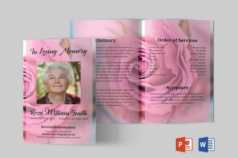 Pink Rose Funeral Program Template Funeral Program Template | Etsy