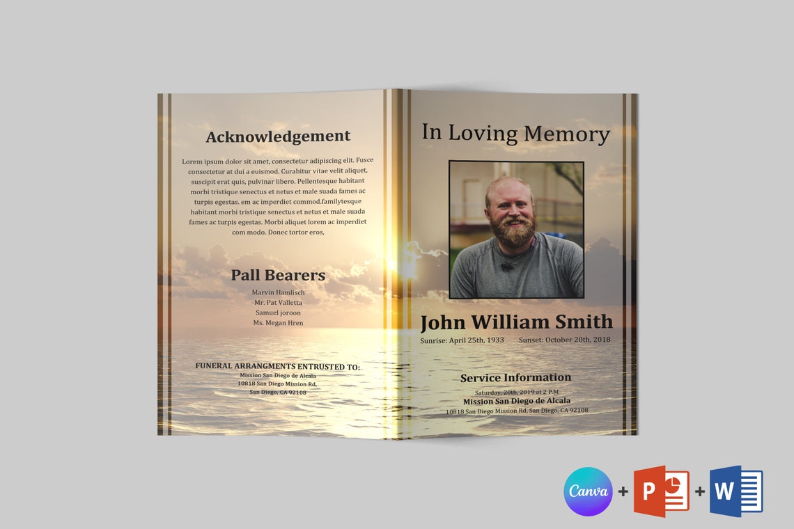 Sunset Funeral Program Template Funeral Program Template - Etsy