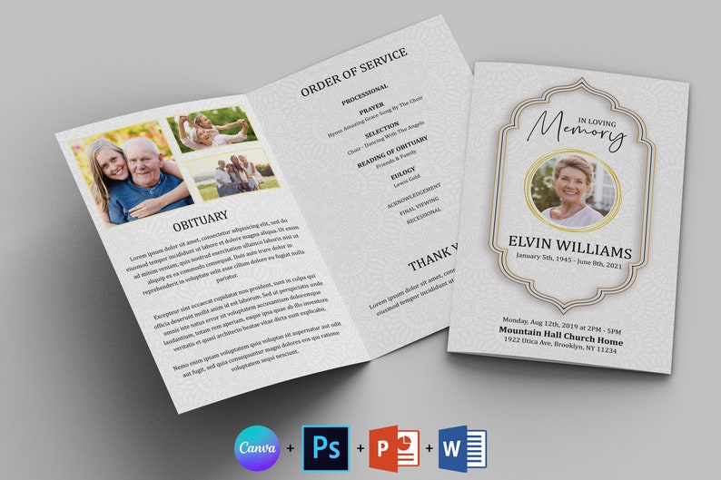 White Gold Funeral Program Template Funeral Program Template - Etsy