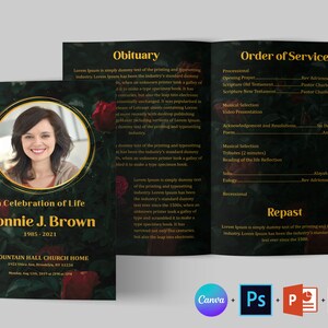 Burgundy Rose Funeral Program Template: Bifold Obituary (canva, Word ...
