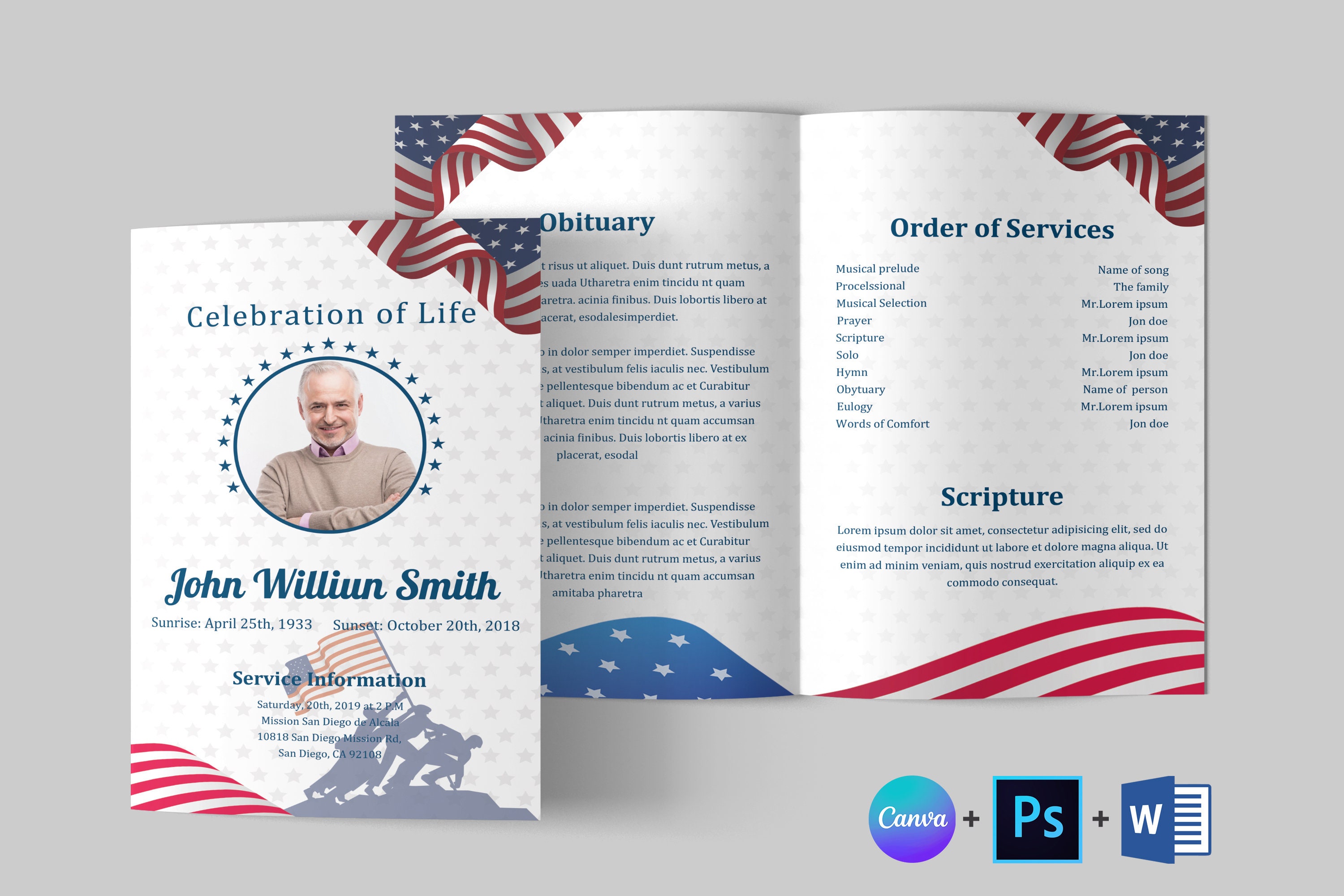 American Flag Military Veteran Funeral Program Template Funeral Program