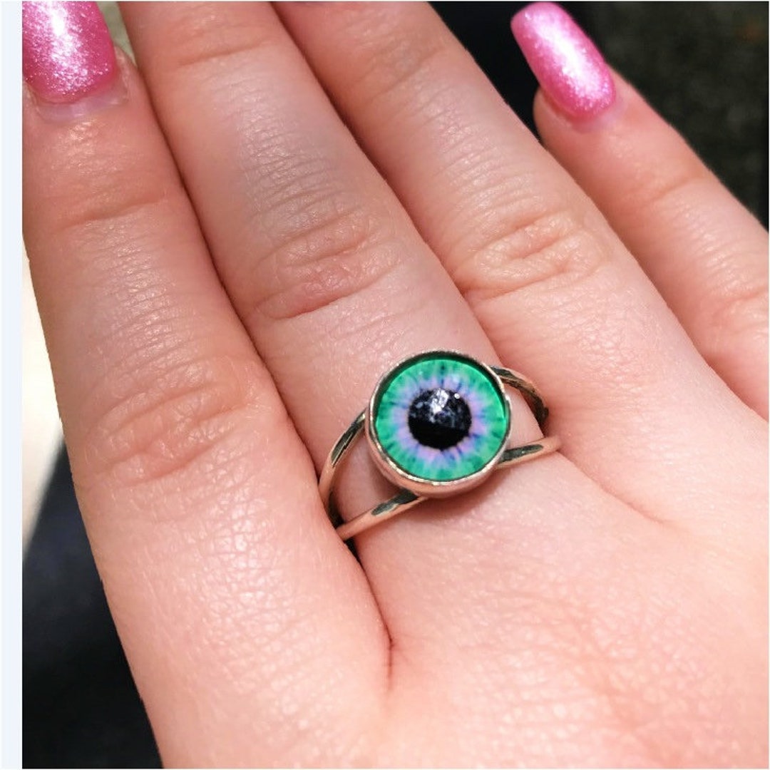 Silver and Blueish 10mm Glass Eye Ring is Handmade by Old Hippie Dave ...