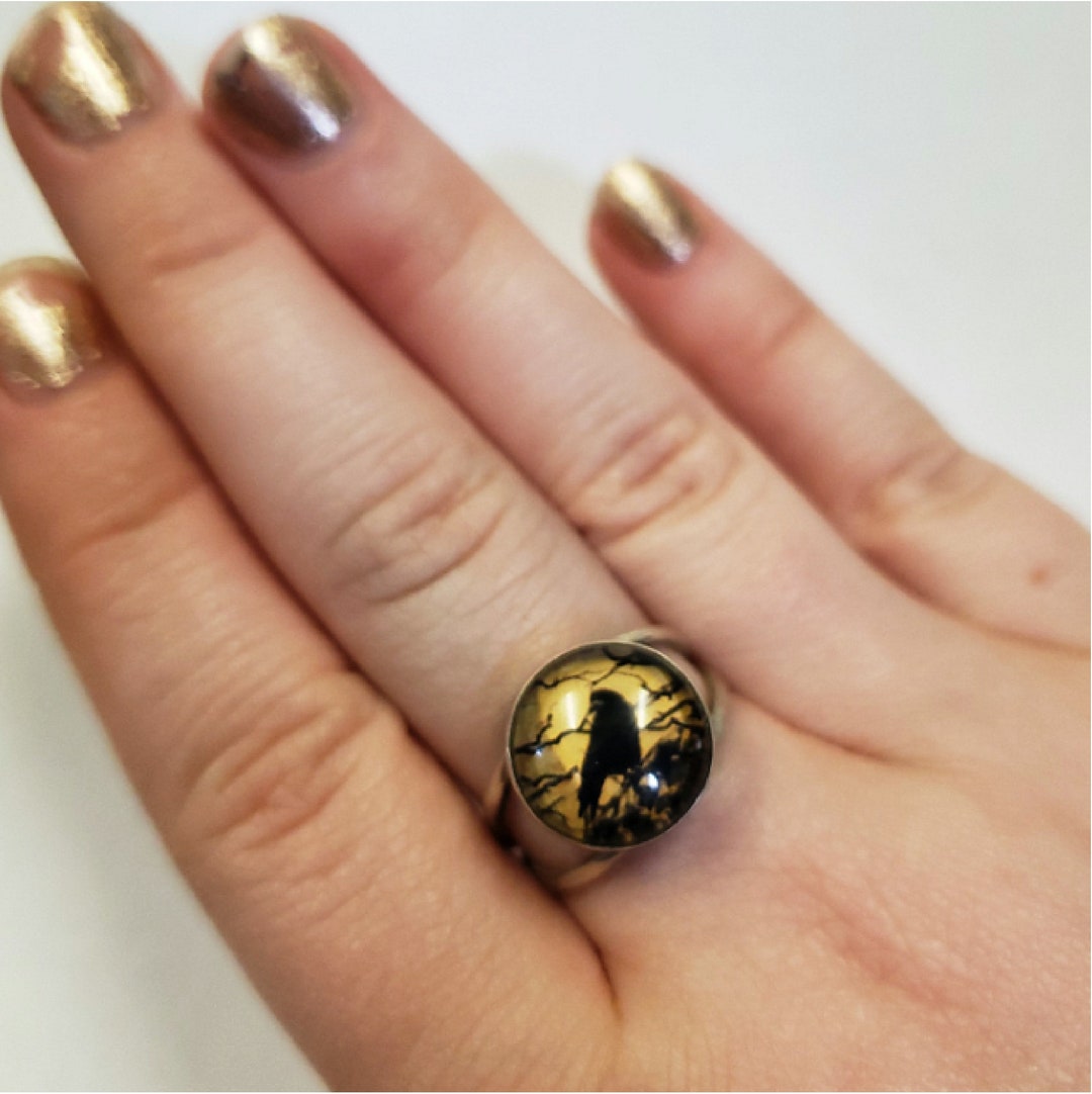 Silver 14mm Raven/crow Glass Ring is Handmade by Old Hippie Dave 925 ...