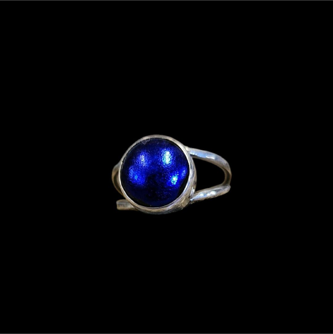 Blue Dichroic Glass Sterling Silver 10mm Stone Ring Handmade by Old ...