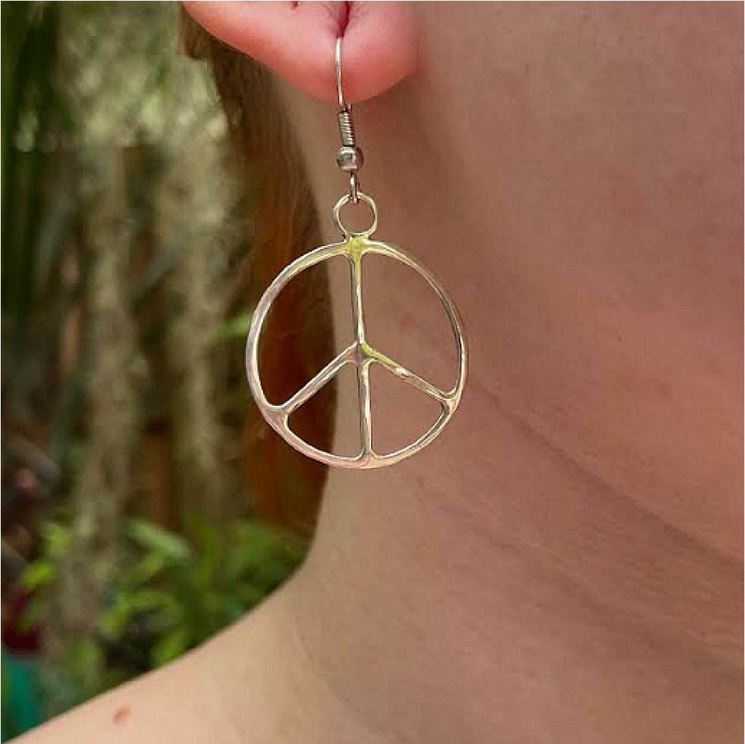 Sterling Silver Large Peace Sign Earrings Handmade by Old Hippie Dave ...