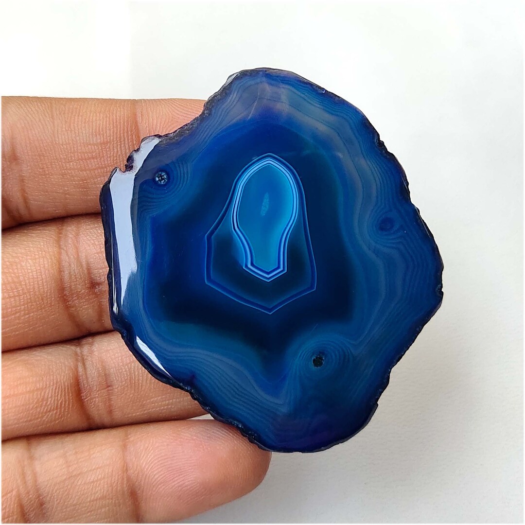 Natural Agate Slice Druzy Gemstone. Blue Agate Slice Geode Cabochon ...