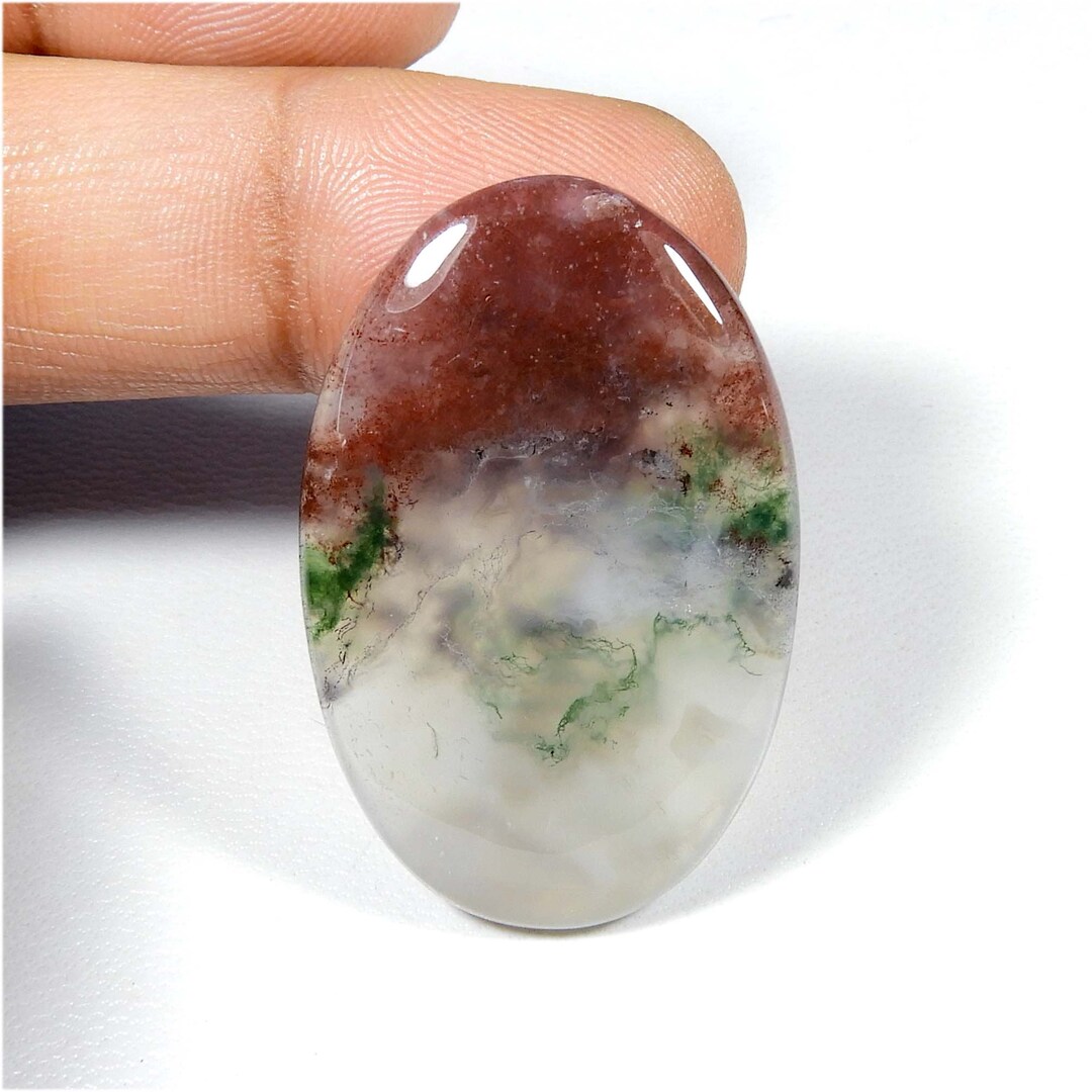 Natural Seaweed Moss Agate. Green Red Moss Agate Gemstone. Trendy Moss ...