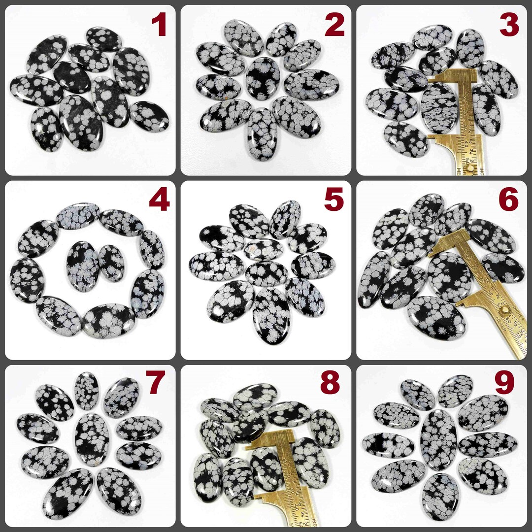 White Black Snow Flake. Snow Flake Obsidian Cabochon. Natural Snow ...