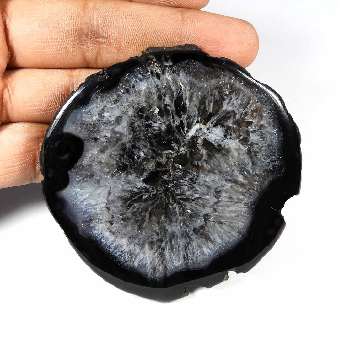Attractive Black Slice Druzy Agate Cabochon. Natural Agate Slice ...