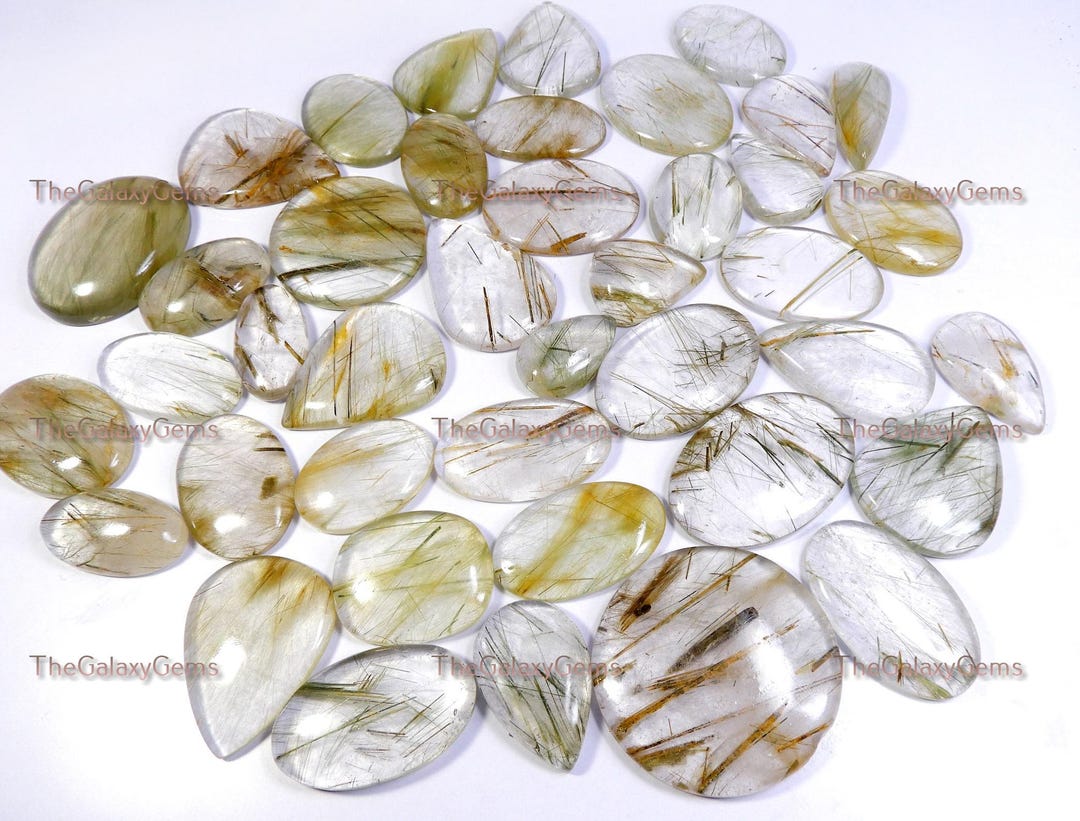 Rutilated Quartz Gemstone. Golden Green Multi Rutile Quartz Cabochon ...