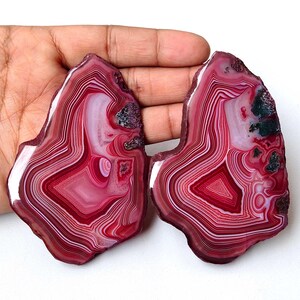 Red Slice Agate Gemstone. Red Agate Slice Druzy Cabochon. AMAZING 2 Pcs ...