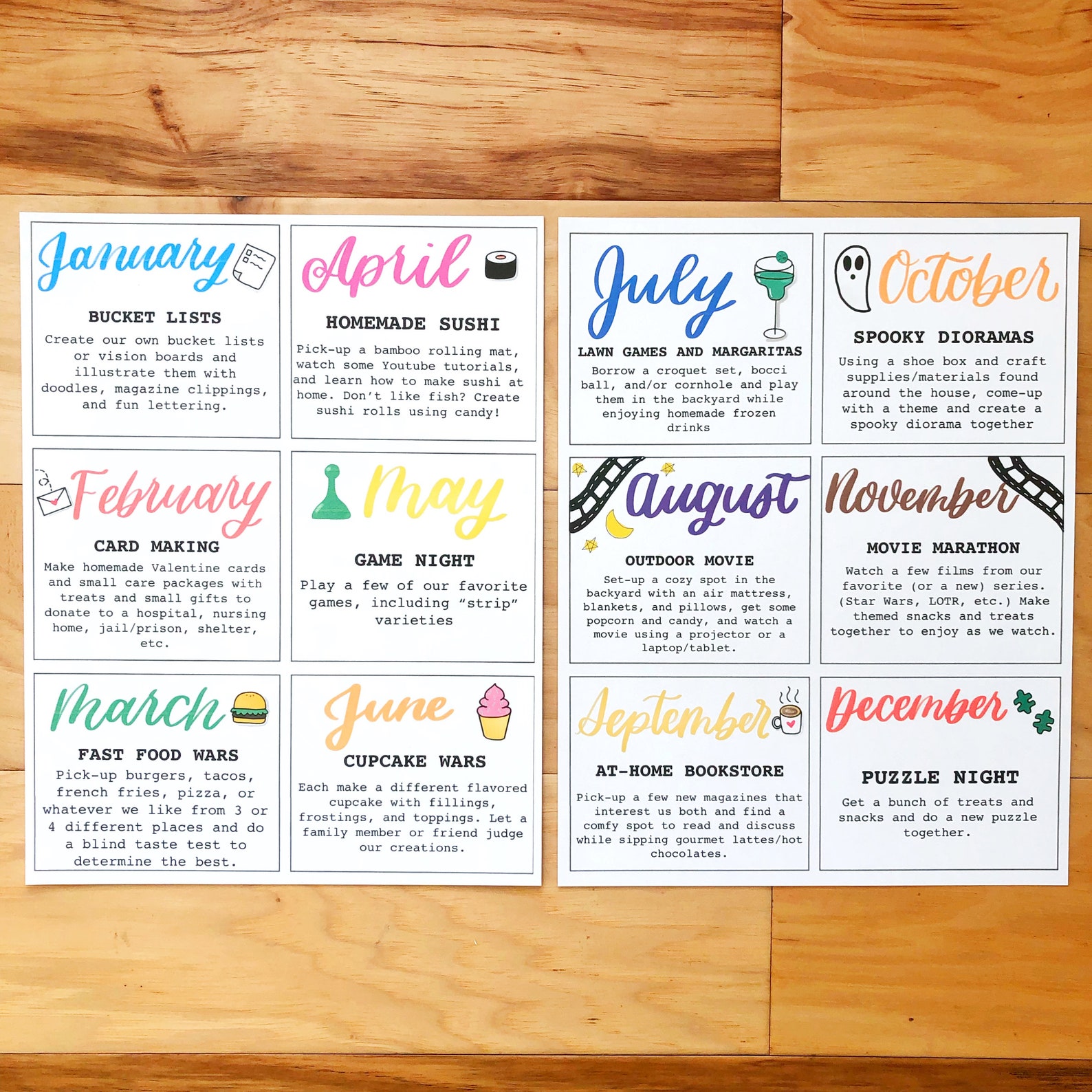 PRINTABLE 12 Months of At-home Dates: Set B - Etsy