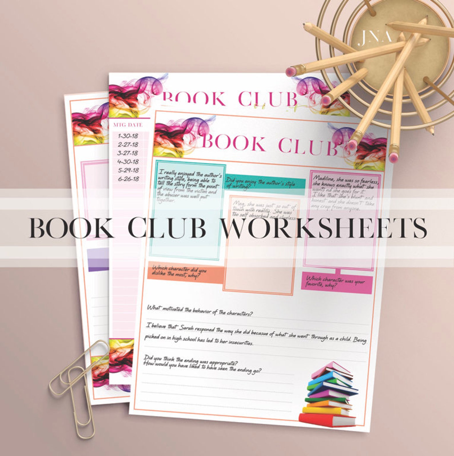 Book Club Worksheets instant Download - Etsy
