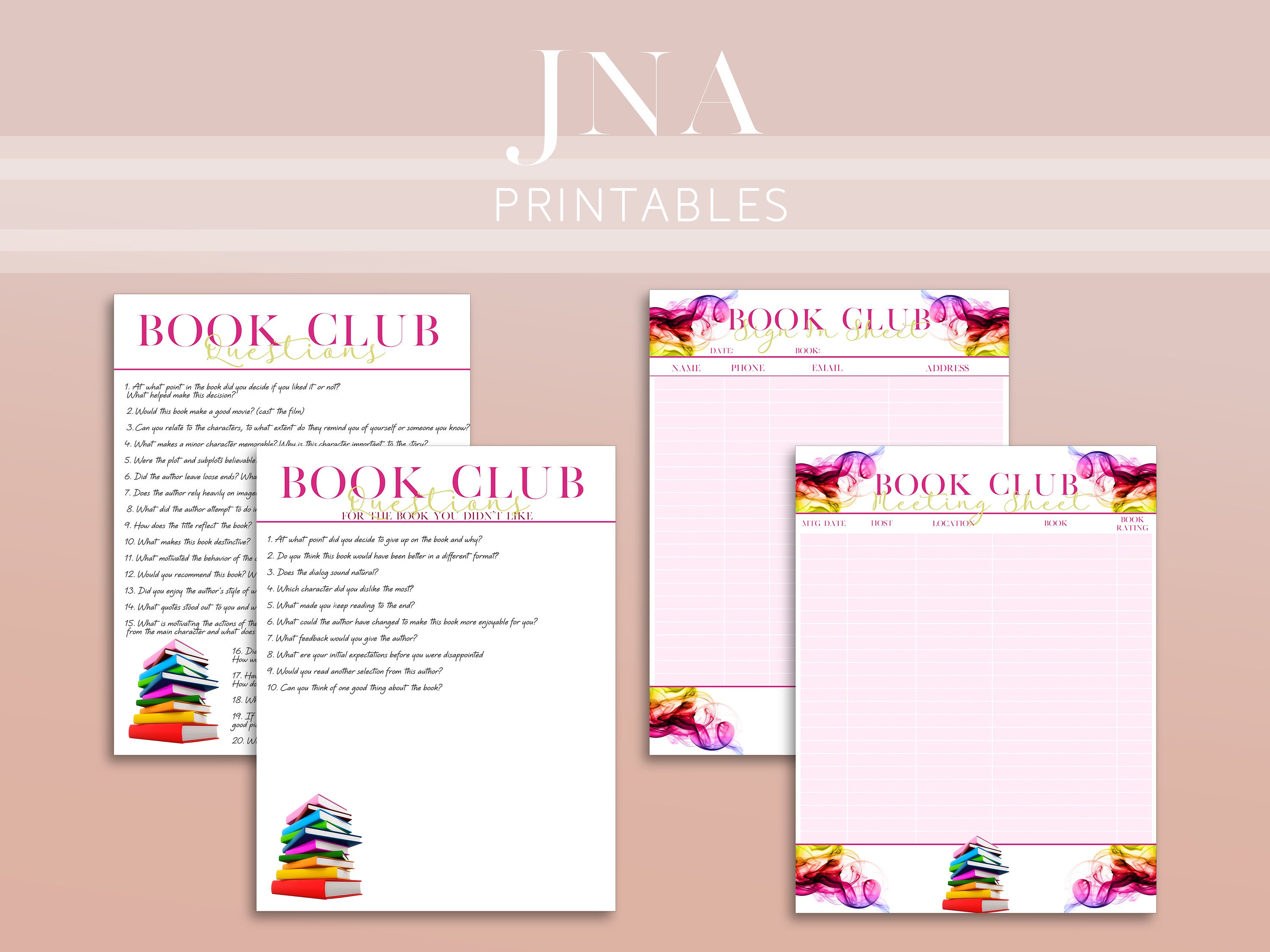 Book Club Worksheets instant Download - Etsy