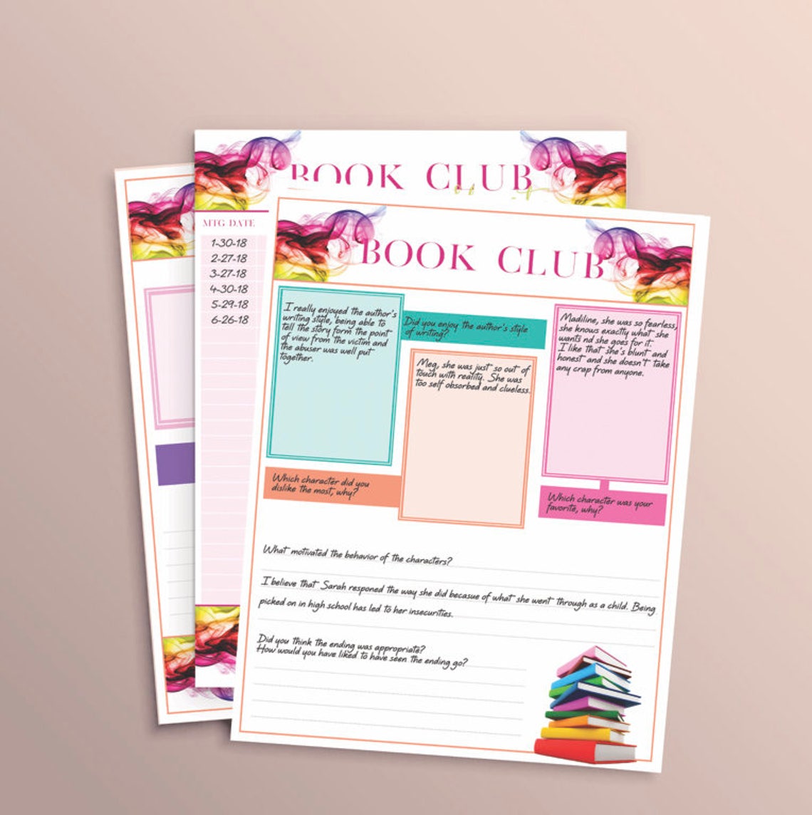 Book Club Worksheets instant Download - Etsy