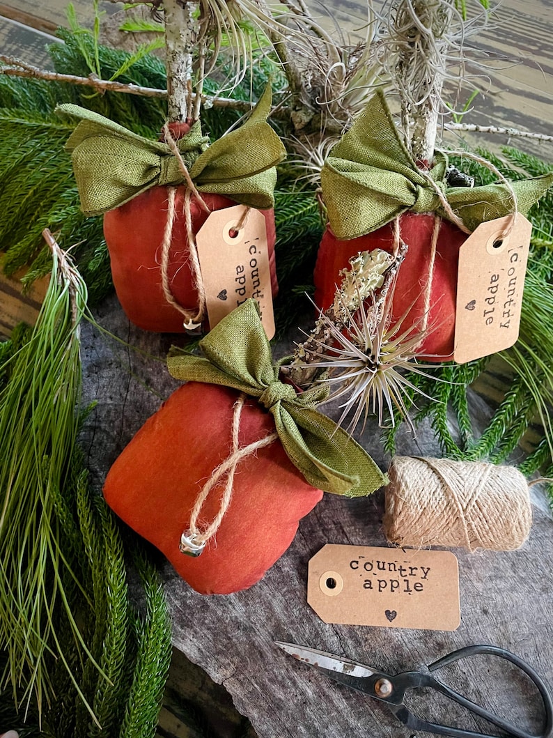 Primitive Farmhouse Country Apples Vintage Rustic Decor Handmade Muslin ...