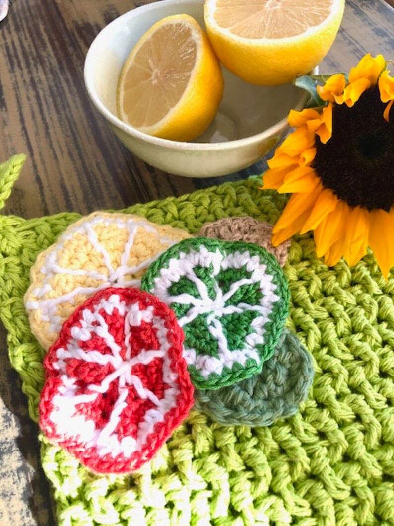 Crocheted Washcloth Lime Green Handmade 100% Cotton/ Lemon Lime and ...