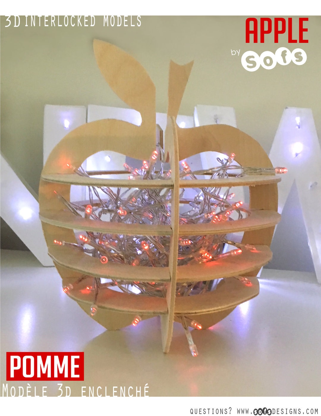 Apple 3D Laser Cut File SVG Files Template. Digital Download PDF ...