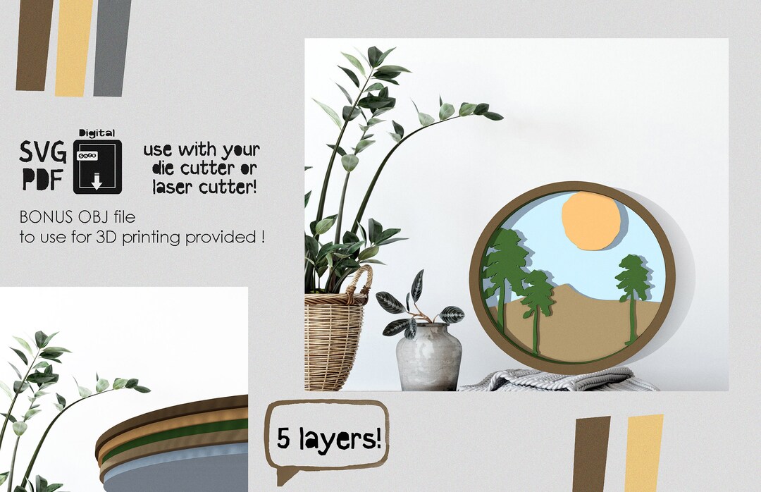 Layered Round Retro Landscape Cut Files Template. Digital Downloads PDF ...