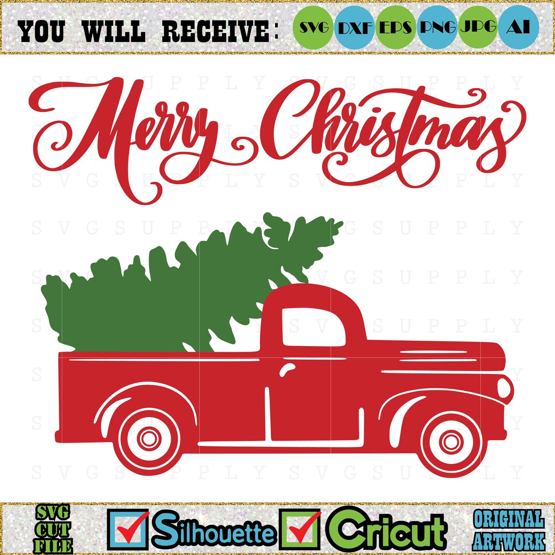 Christmas Tree Truck SVG cut file vinyl decal file for | Etsy