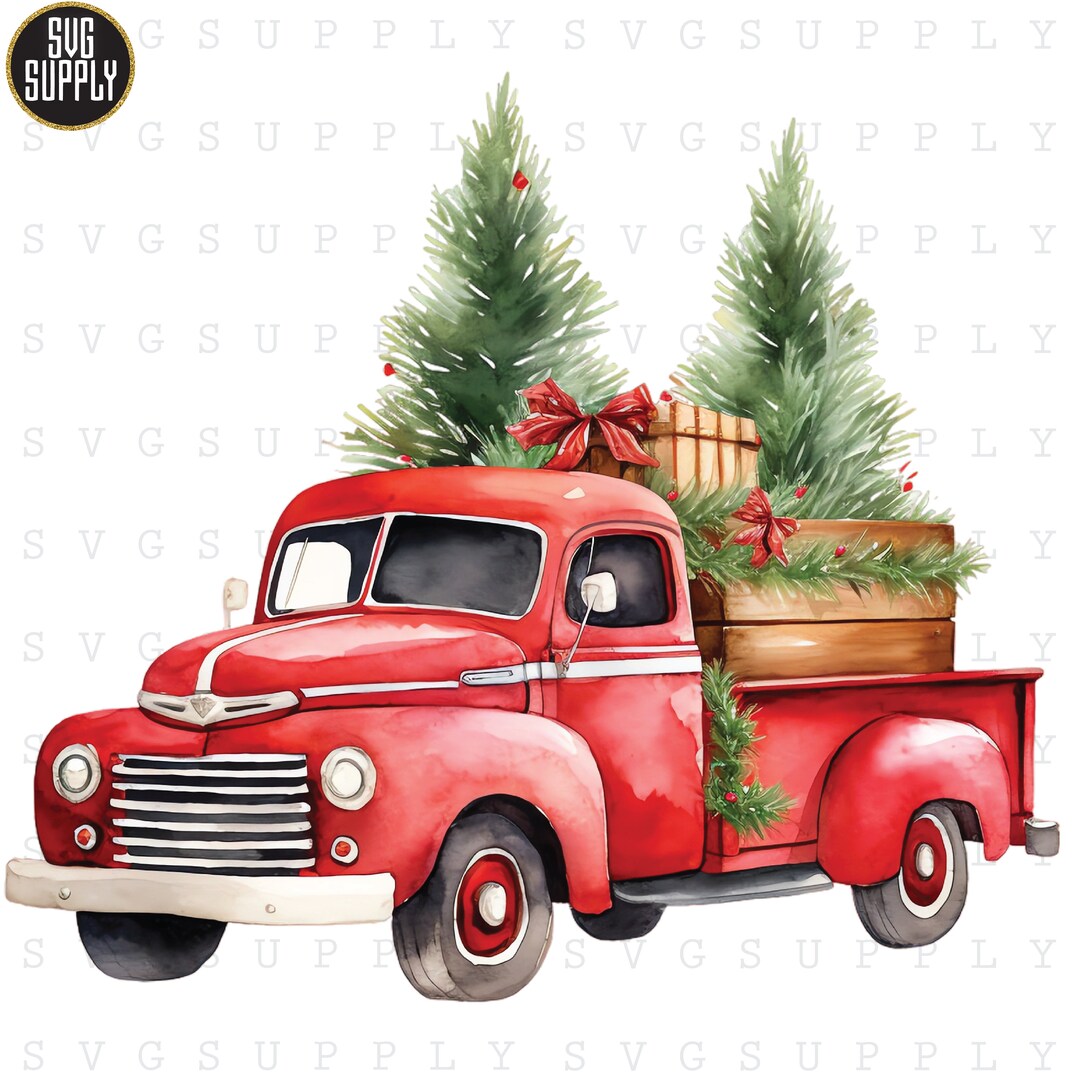 Red Christmas Truck Sublimation PNG, Sublimation Design, Watercolor ...