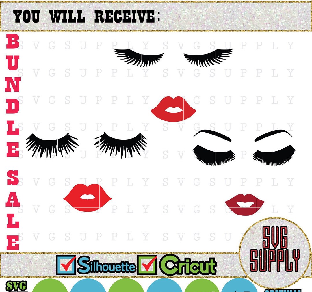 Fashion Face SVG, Eyelashes SVG, Lips SVG Cut File, Vinyl Decal for ...