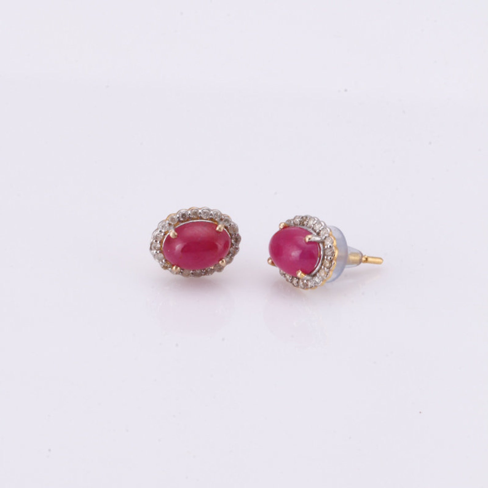 Natural Ruby and Diamond Earrings, 14 K Gold Earrings, Party Earrings ...