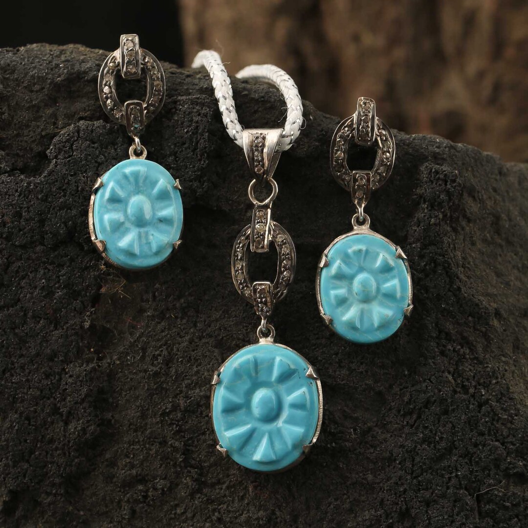 Natural Turquoise and Diamond Earrings With Pendent Single - Etsy