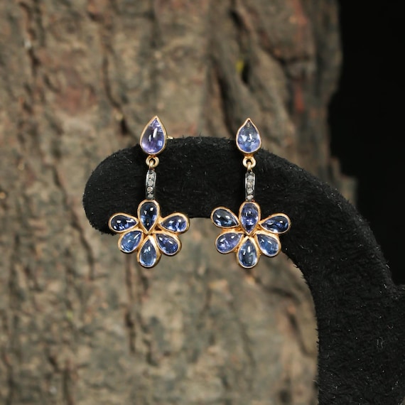 Natural Tanzanite Diamond Earrings Quartz Dangle Earrings Antique Hand Crafted Earrings Party Wear Earrings Natural Tanzanite Earrings Etsy