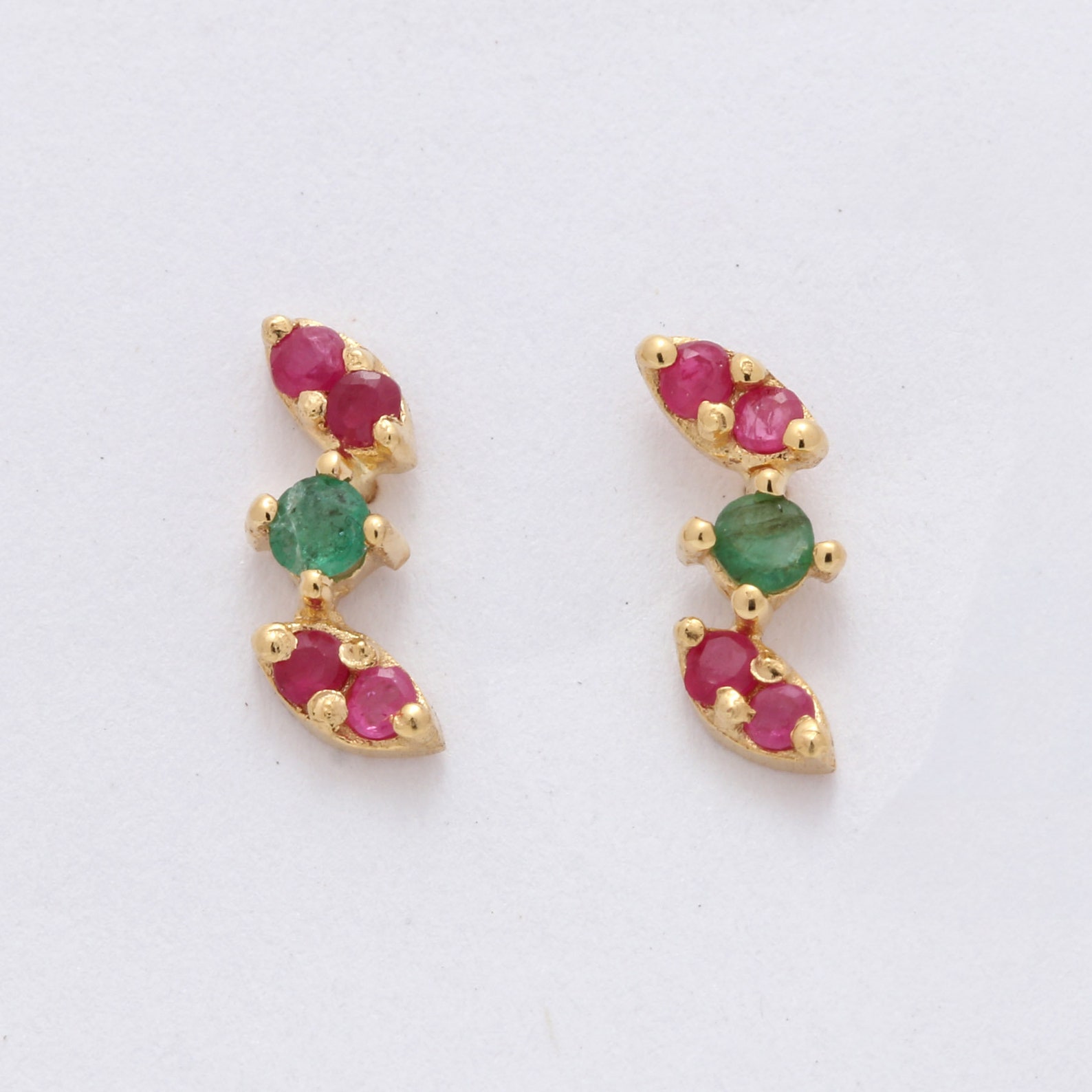 Natural Ruby and Emerald Stud Earrings 14 K Gold Earrings - Etsy