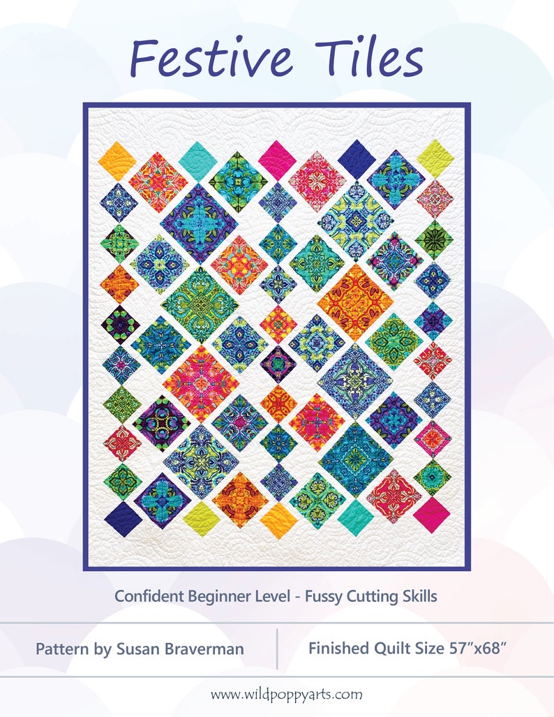 Festive Tiles Modern Quilt Pattern Digital PDF Mosaic Tile Block Throw ...