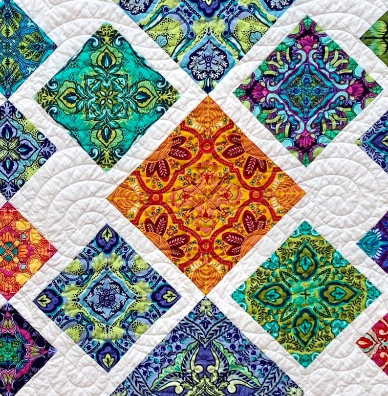 Festive Tiles Modern Quilt Pattern Digital PDF Mosaic Tile Block Throw ...