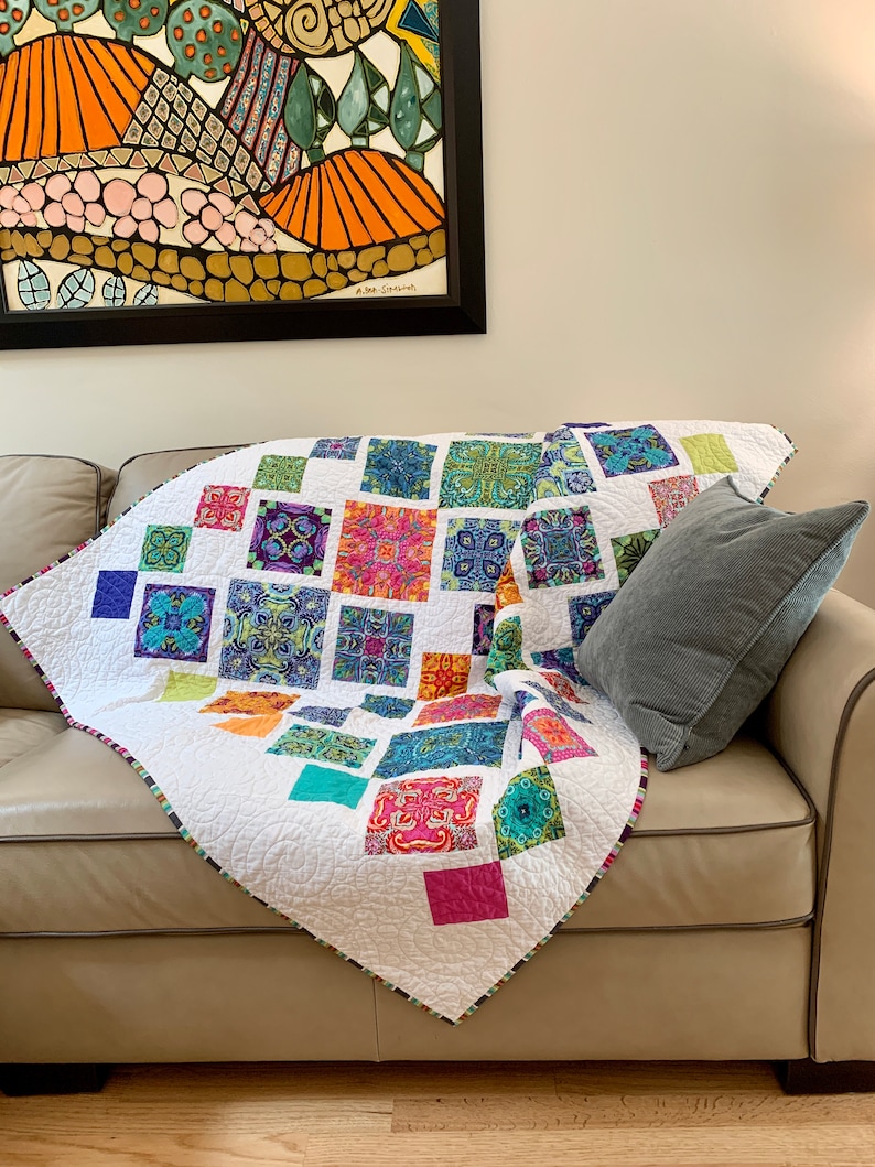 Festive Tiles Modern Quilt Pattern Digital PDF Mosaic Tile Block Throw ...