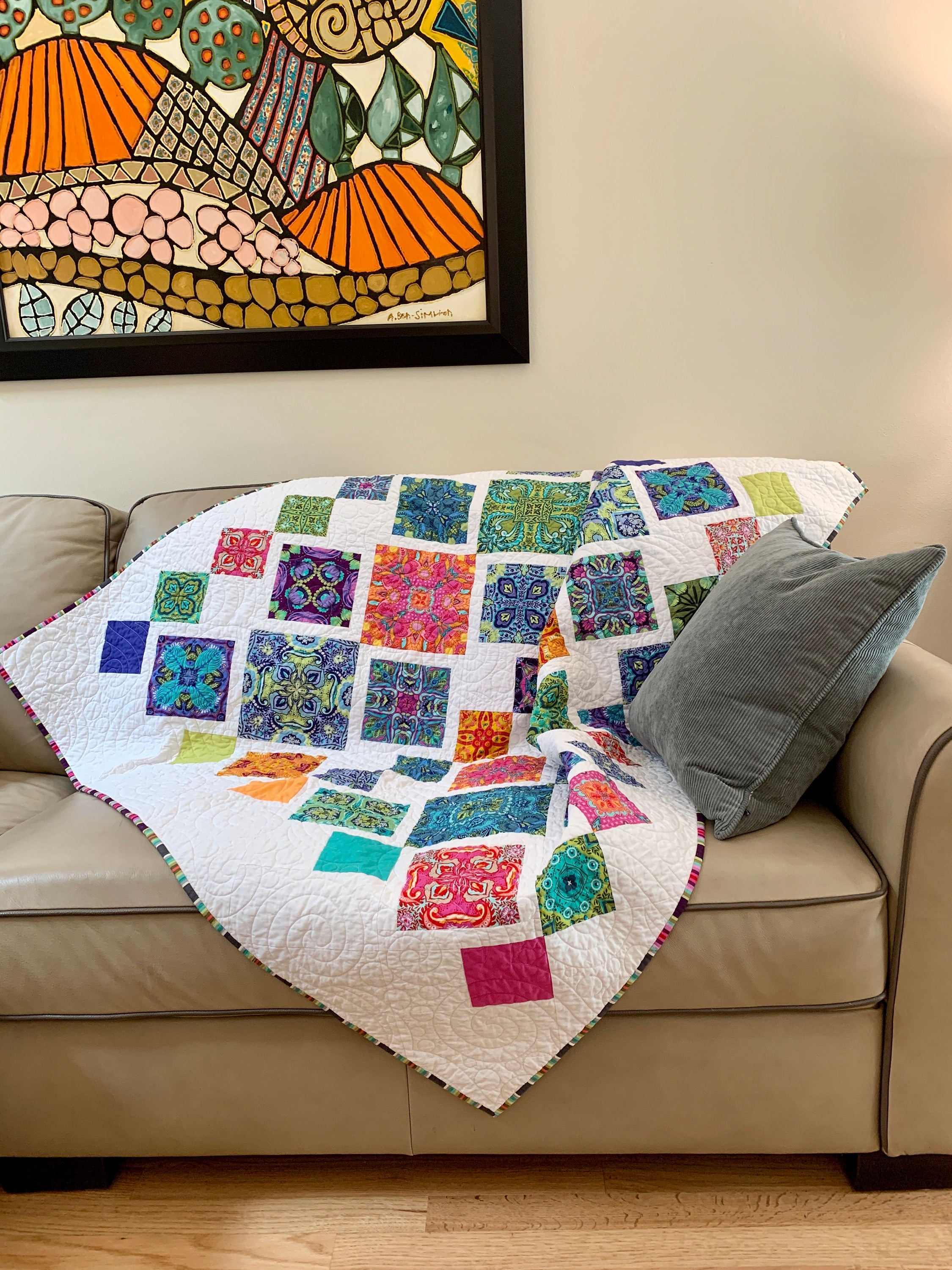 Festive Tiles Modern Quilt Pattern Digital PDF Mosaic Tile Block Throw ...